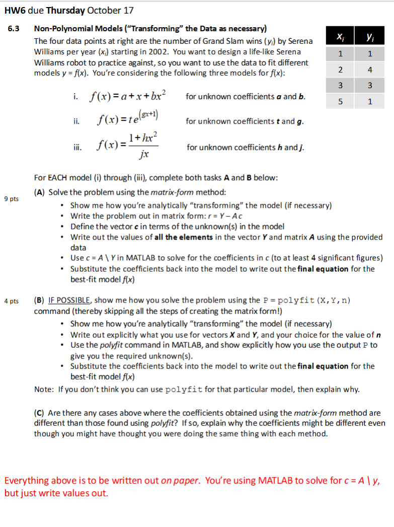 Solved HW6 ﻿due Thursday October 176.3 ﻿Non-Polynomial | Chegg.com