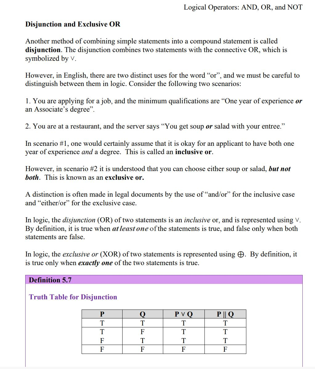 Logical Operators: AND, OR, and NOT Disjunction and | Chegg.com