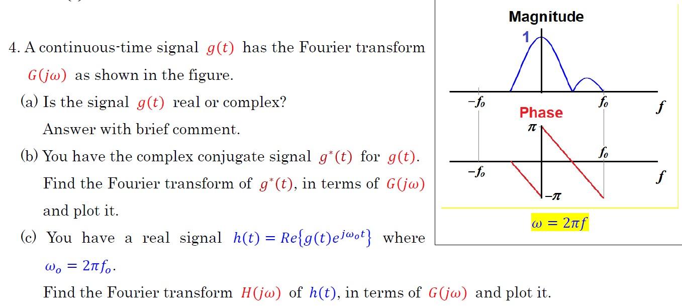 Solved 4. A continuous time signal 𝑔(𝑡) has the Fourier | Chegg.com