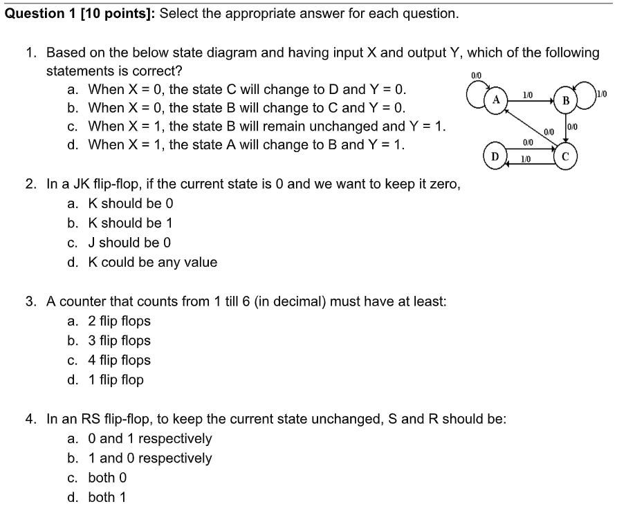 Solved Question 1 [10 points]: Select the appropriate answer | Chegg.com