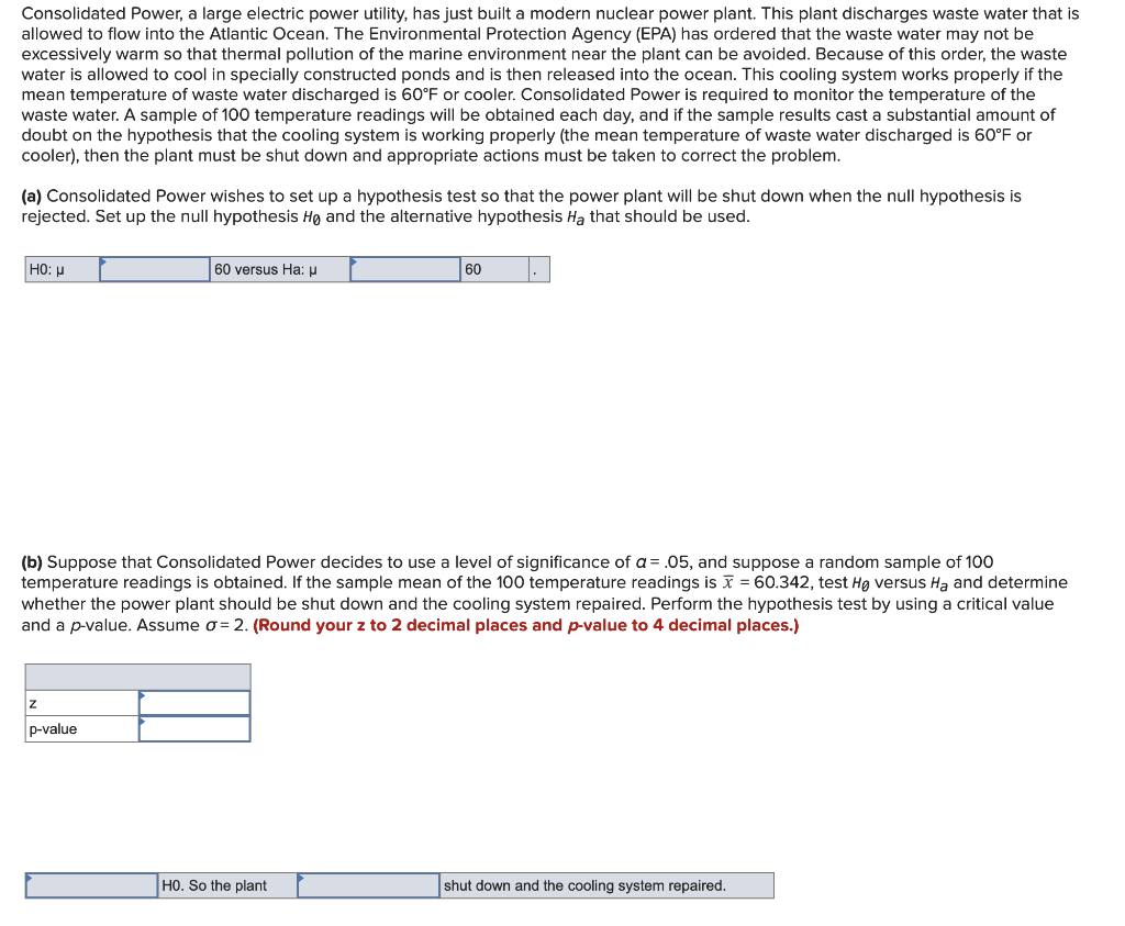 Solved Consolidated Power, a large electric power utility, | Chegg.com