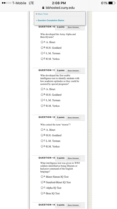 Solved Who developed the Army Alpha and Beta IQ test? A. | Chegg.com