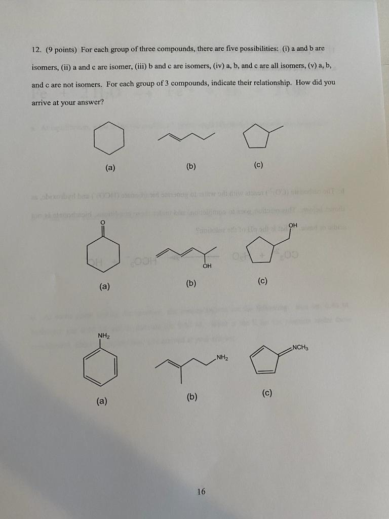 Solved 12. (9 points) For each group of three compounds, | Chegg.com