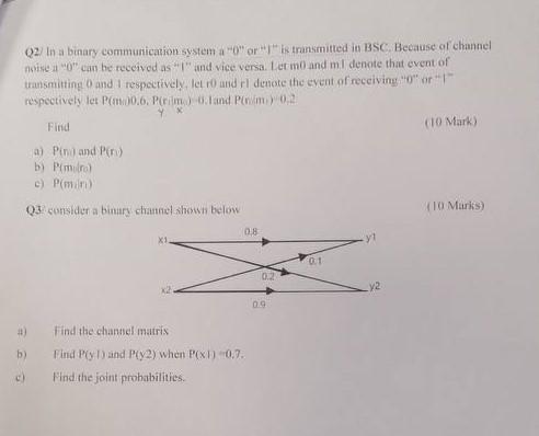 Solved Q2. In a binary communication system a fo" ′′ or ∗ | Chegg.com