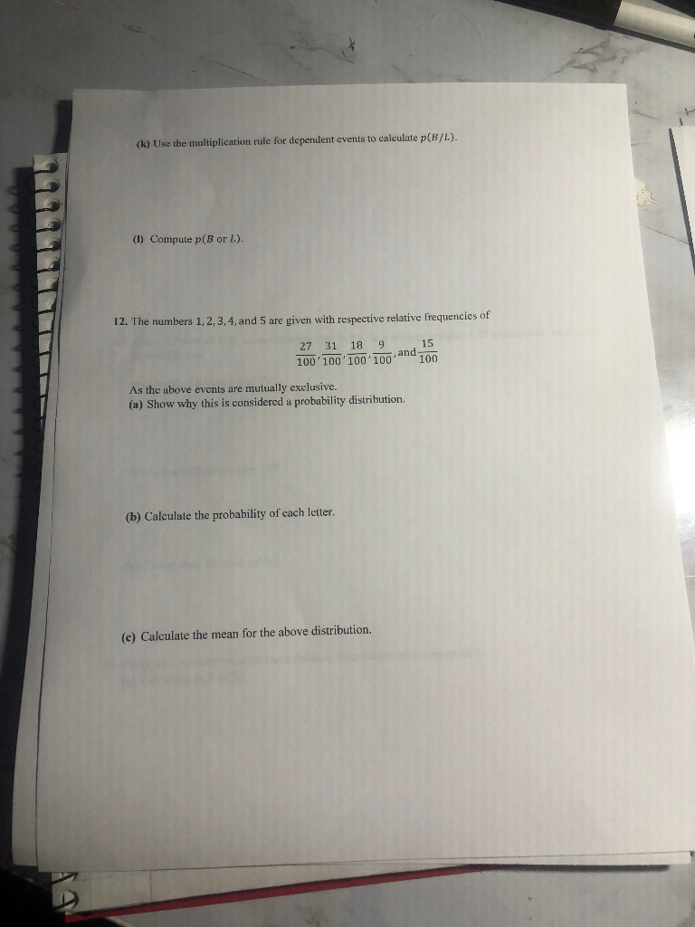 Solved (k) Use the multiplication rule for dependent events | Chegg.com