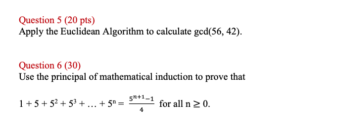 Solved Question 5 (20 pts) Apply the Euclidean Algorithm to | Chegg.com
