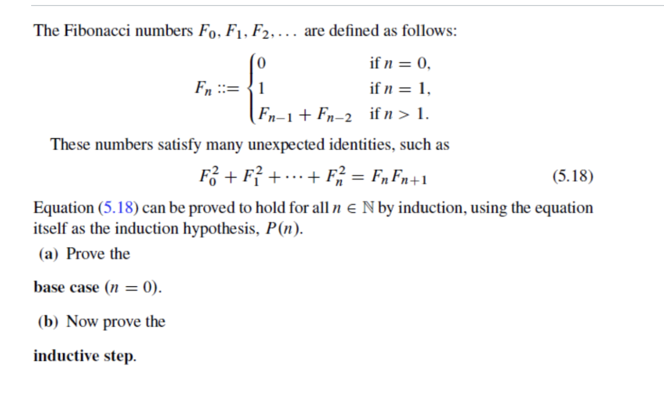Solved 0 The Fibonacci numbers Fo, F1, F2, ... are defined | Chegg.com