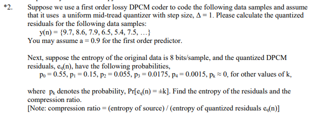 Suppose we use a first order lossy DPCM coder to code | Chegg.com