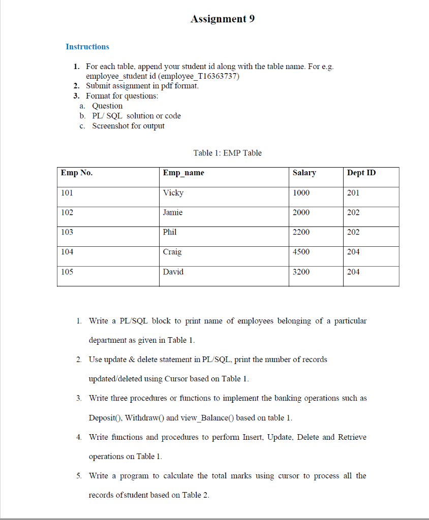 Solved Assignment 9 Instructions 1. For each table, append | Chegg.com