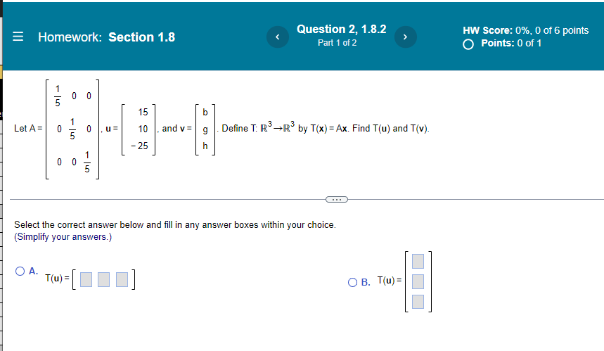 Solved Homework Section 1 8 Let A T U 30 03 Question