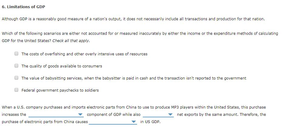 Solved 6. Limitations of GDP Although GDP is a reasonably | Chegg.com