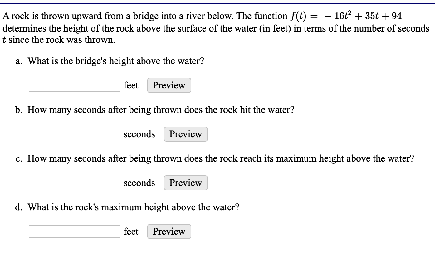 Solved A rock is thrown upward from a bridge into a river | Chegg.com