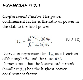 Solved EXERCISE 9.2-1 Confinement Factor. The power | Chegg.com