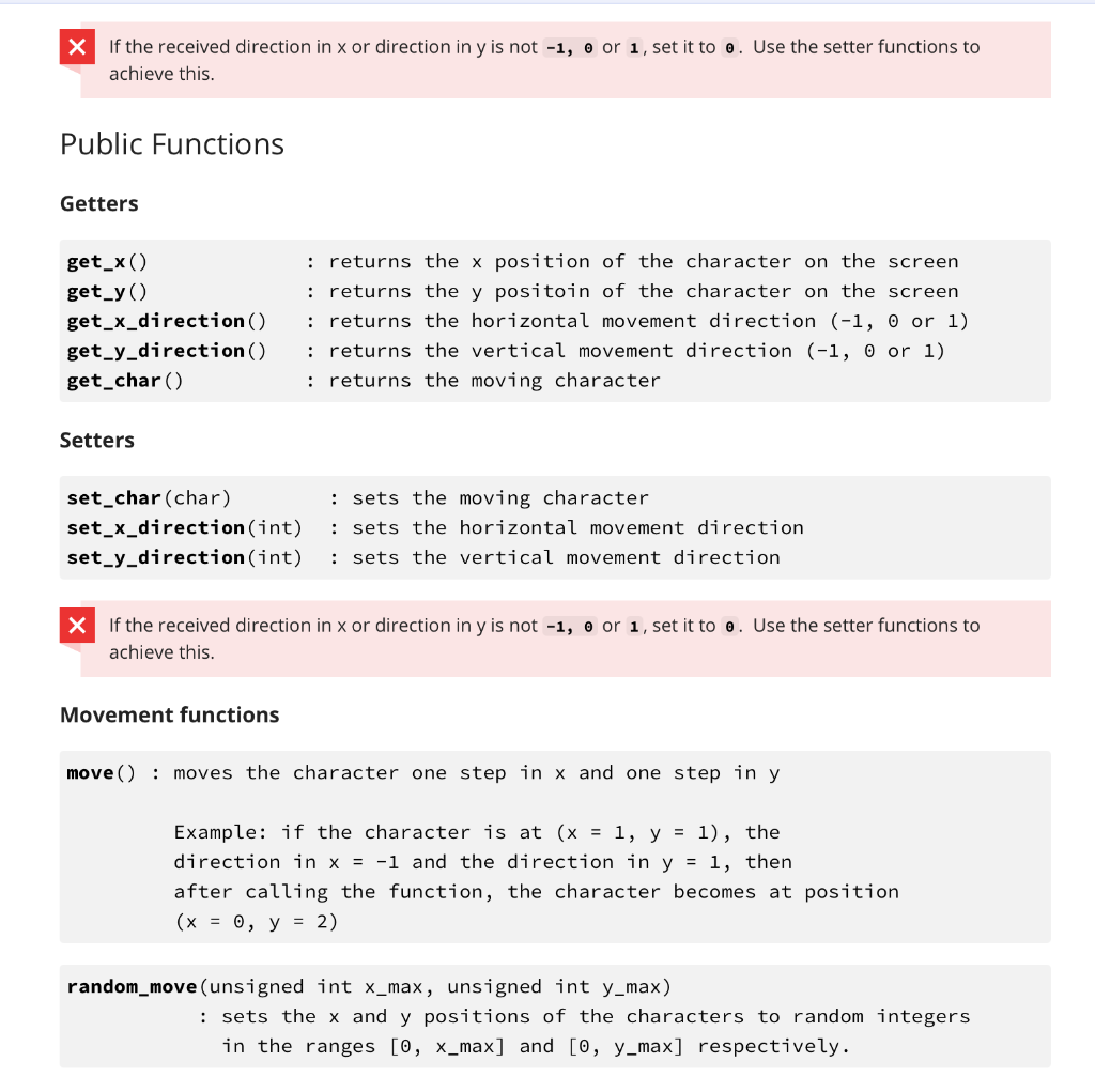 Solved Ex1: A Moving Character Part A Class Implementation | Chegg.com