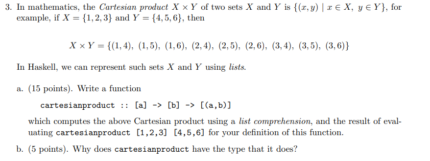 Solved 3. In mathematics, the Cartesian product X×Y of two | Chegg.com