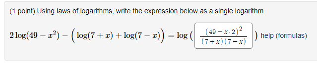 Solved (1 point) Using laws of logarithms, write the | Chegg.com