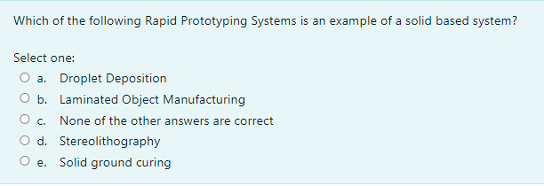 Solved Which of the following Rapid Prototyping Systems is | Chegg.com