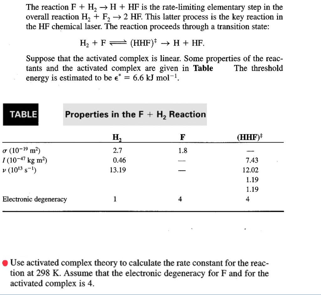 Solved + The reaction F + H2 → H + HF is the rate-limiting | Chegg.com