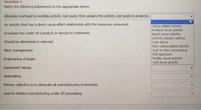 Solved Question 2 Match the following statements to the | Chegg.com