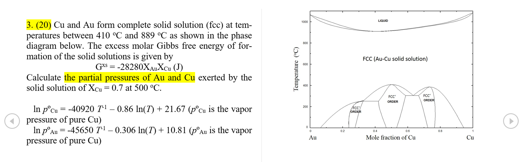 Solved LIQUID 3. (20) Cu and Au form complete solid solution | Chegg.com
