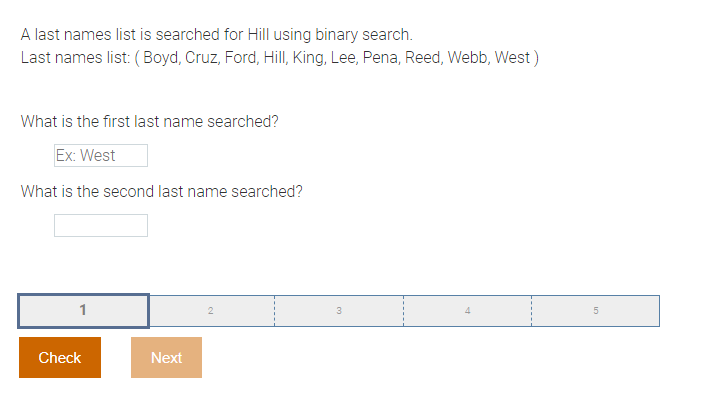 Solved A last names list is searched for Hill using binary | Chegg.com