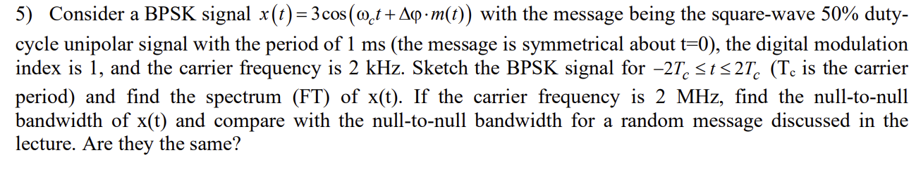 Solved code class="asciimath">Consider a BPSK signal | Chegg.com