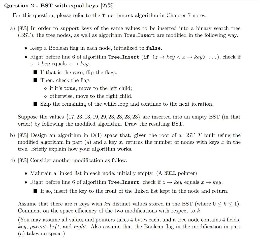 Solved Uestion 2 Bst With Equal Keys 27 For This 
