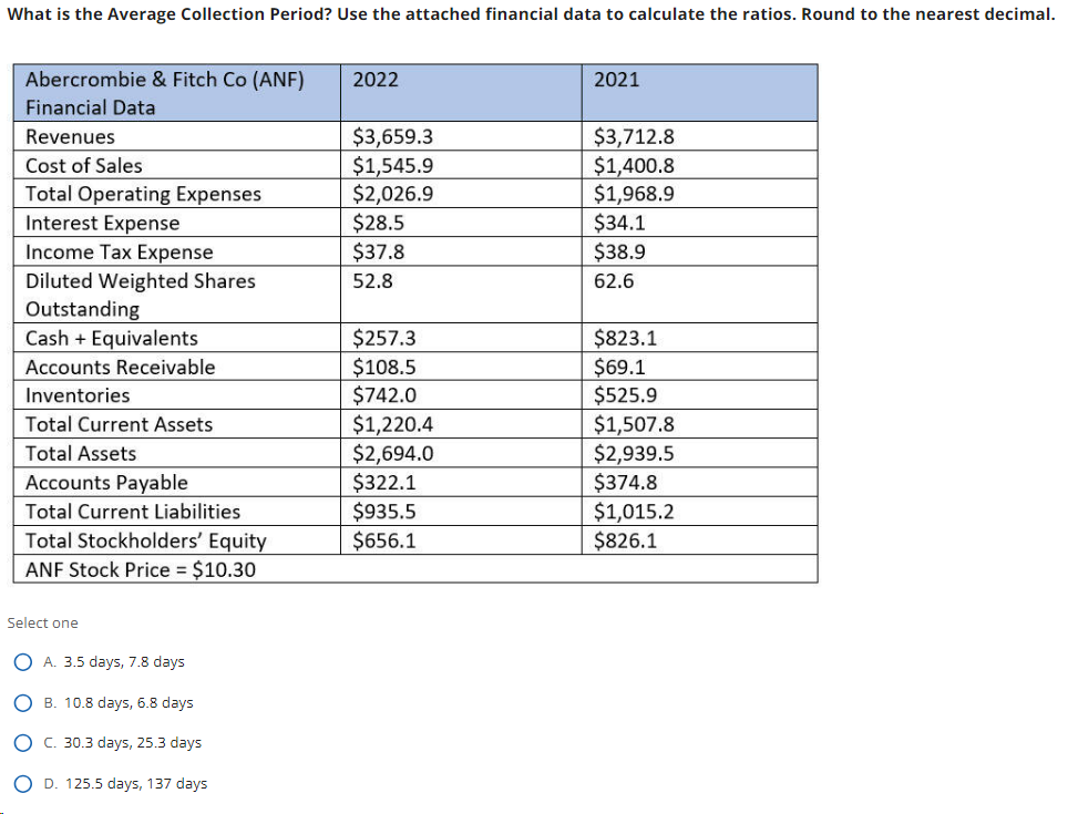 Solved What is the Average Collection Period? Use the | Chegg.com
