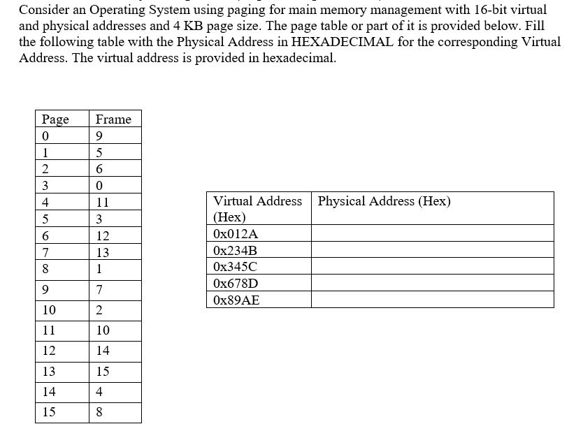 Consider an Operating System using paging for main | Chegg.com