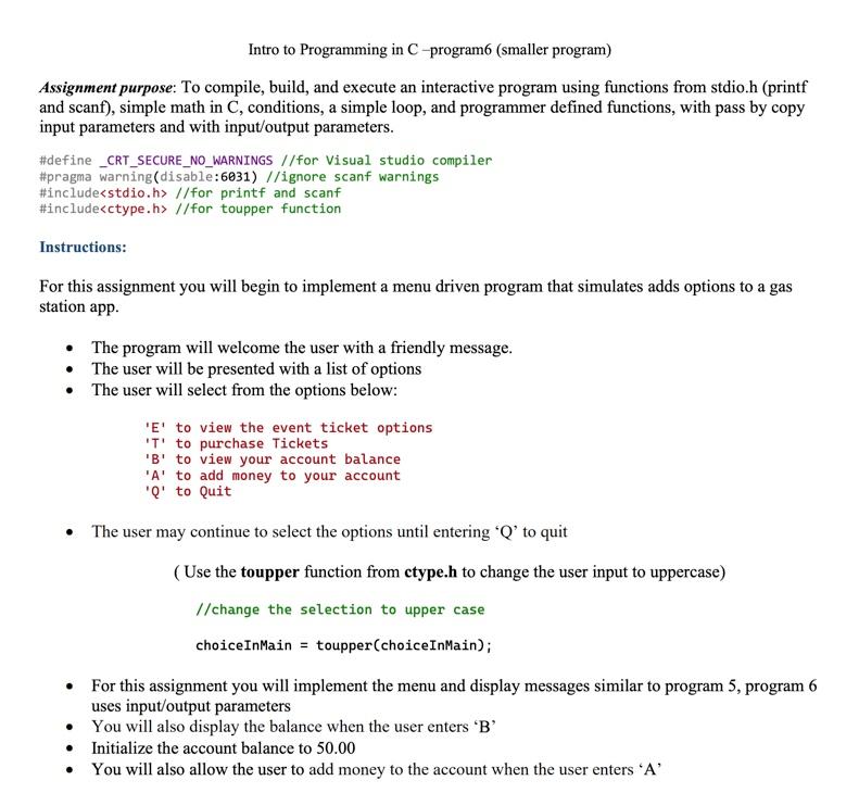 Solved Intro to Programming in C-program6 (smaller program) | Chegg.com