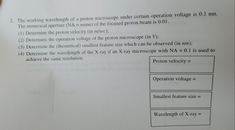 2. The working wavelength of a proton microscope | Chegg.com
