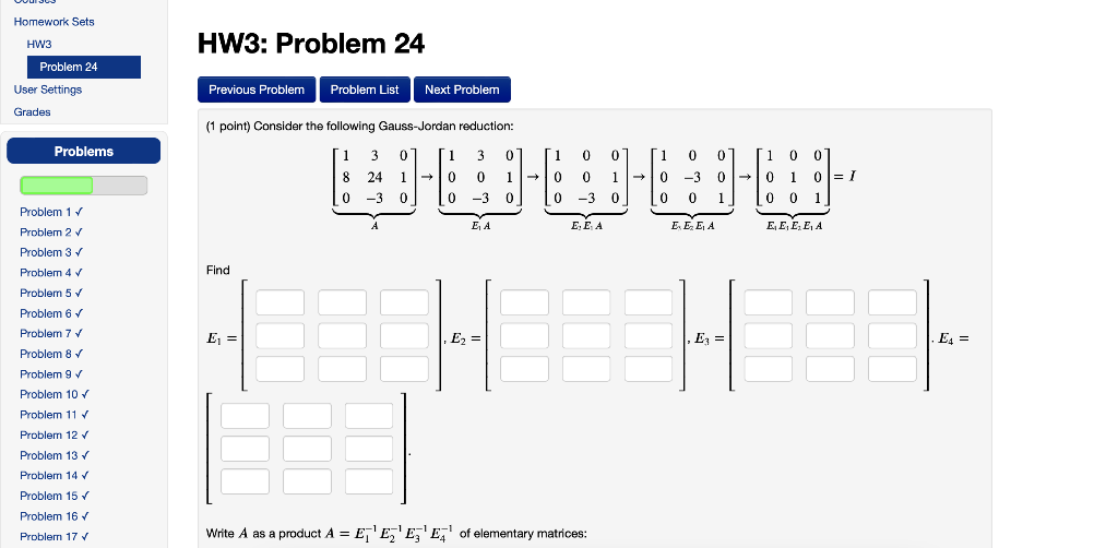 Solved Homework Sets HW3 Problem 24 User Settings Grades | Chegg.com
