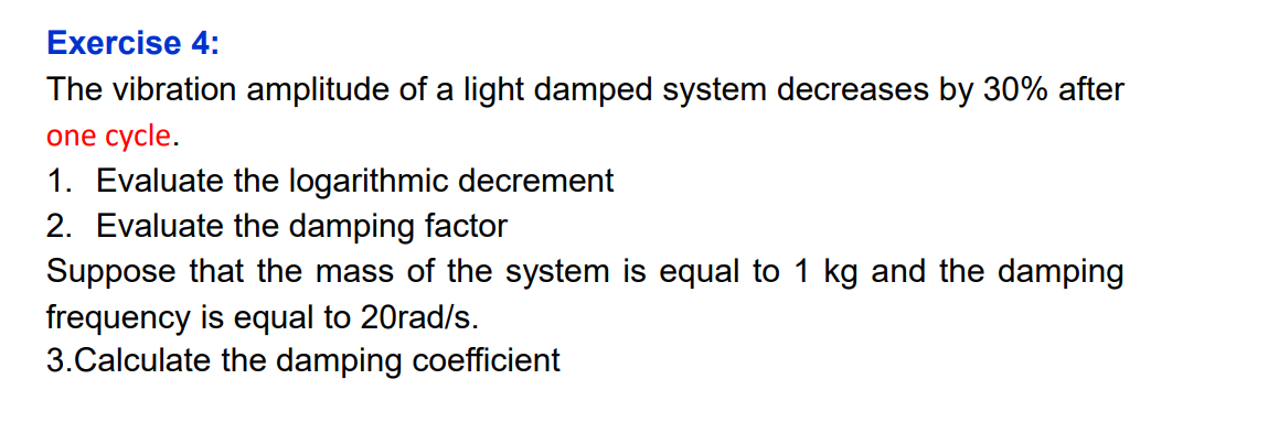 Solved Exercise 4: The vibration amplitude of a light damped | Chegg.com
