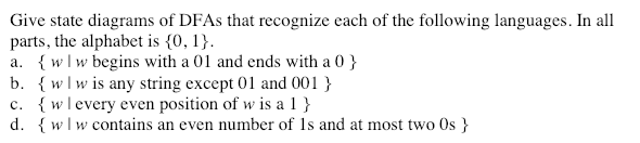 Solved Give state diagrams of DFAs that recognize each of | Chegg.com