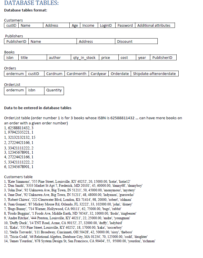 PROBLEM: You are given a specification of database | Chegg.com