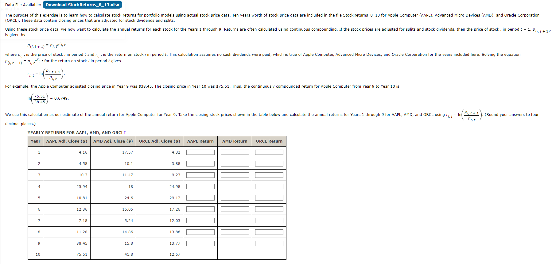 Solved AutoSave Off StockReturns_8_13.xlsx Protected... - | Chegg.com