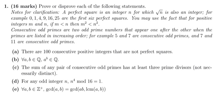 Solved 1. (16 marks) Prove or disprove each of the following | Chegg.com