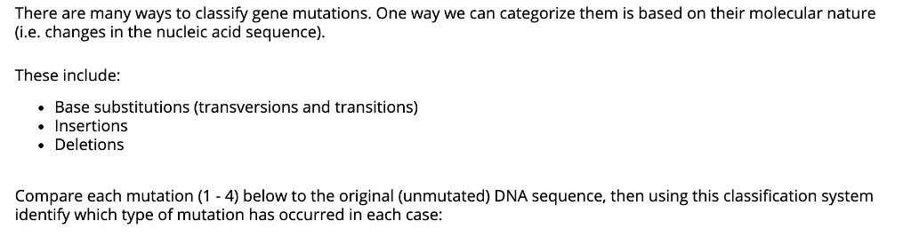 Solved There are many ways to classify gene mutations. One | Chegg.com