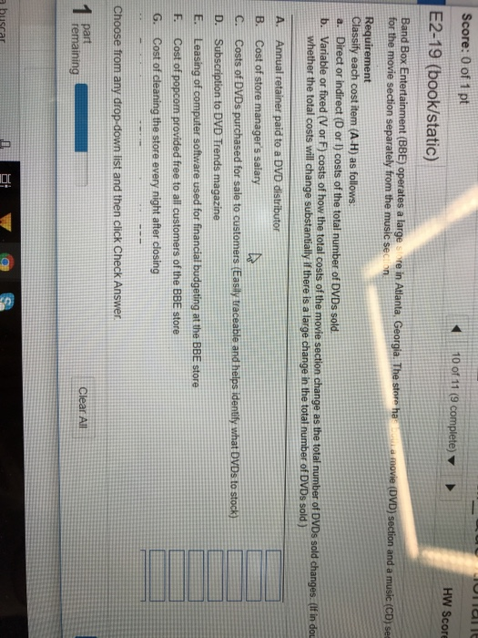 Solved Score: 0 of 1 pt E2-19 (book/static) Band Box | Chegg.com