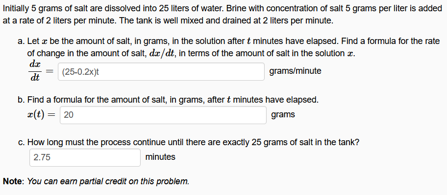 Solved Initially 5 grams of salt are dissolved into 25 | Chegg.com