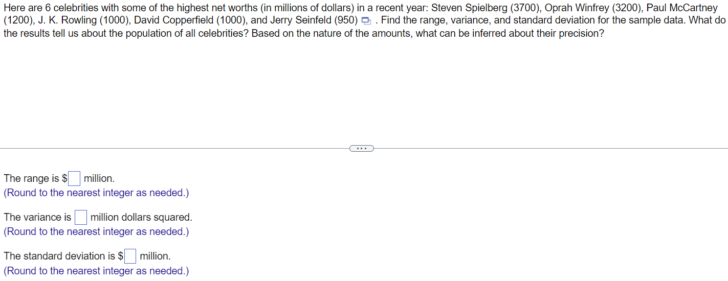 Solved Here are 6 celebrities with some of the highest net | Chegg.com