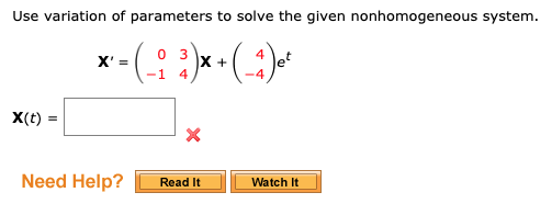 Solved Use variation of parameters to solve the given | Chegg.com