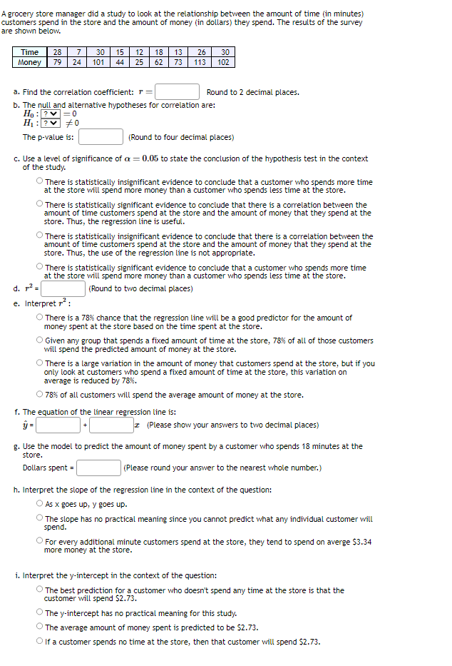 Solved A grocery store manager did a study to look at the | Chegg.com