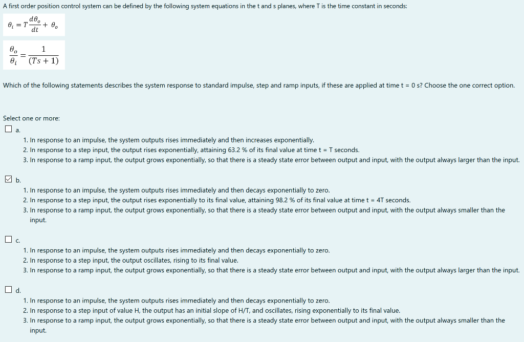 Solved A first order position control system can be defined | Chegg.com
