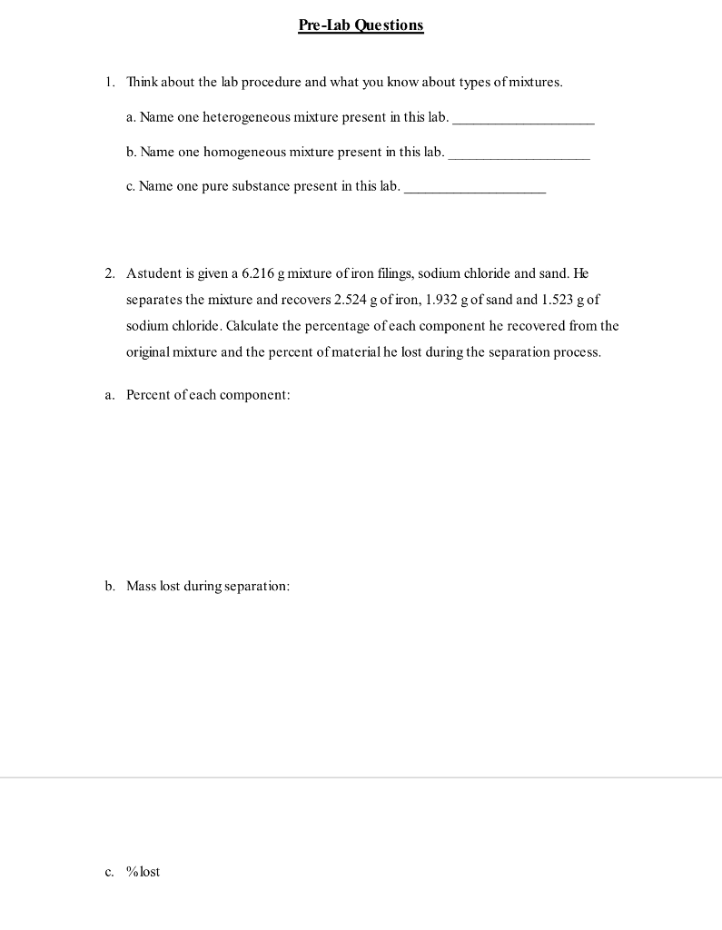 Solved Pre-Lab Questions 1. Think about the lab procedure | Chegg.com