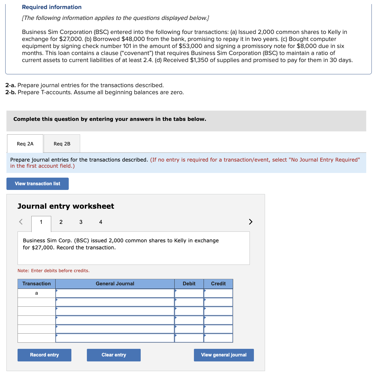 Solved Journal entry worksheet BSC bought computer equipment | Chegg.com