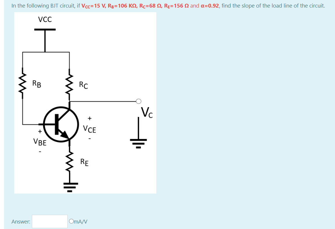Solved In the following BJT circuit, if Vcc=15 V, RB=106 K, | Chegg.com