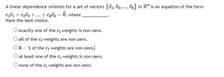Solved A linear dependence relation for a set of vectors | Chegg.com
