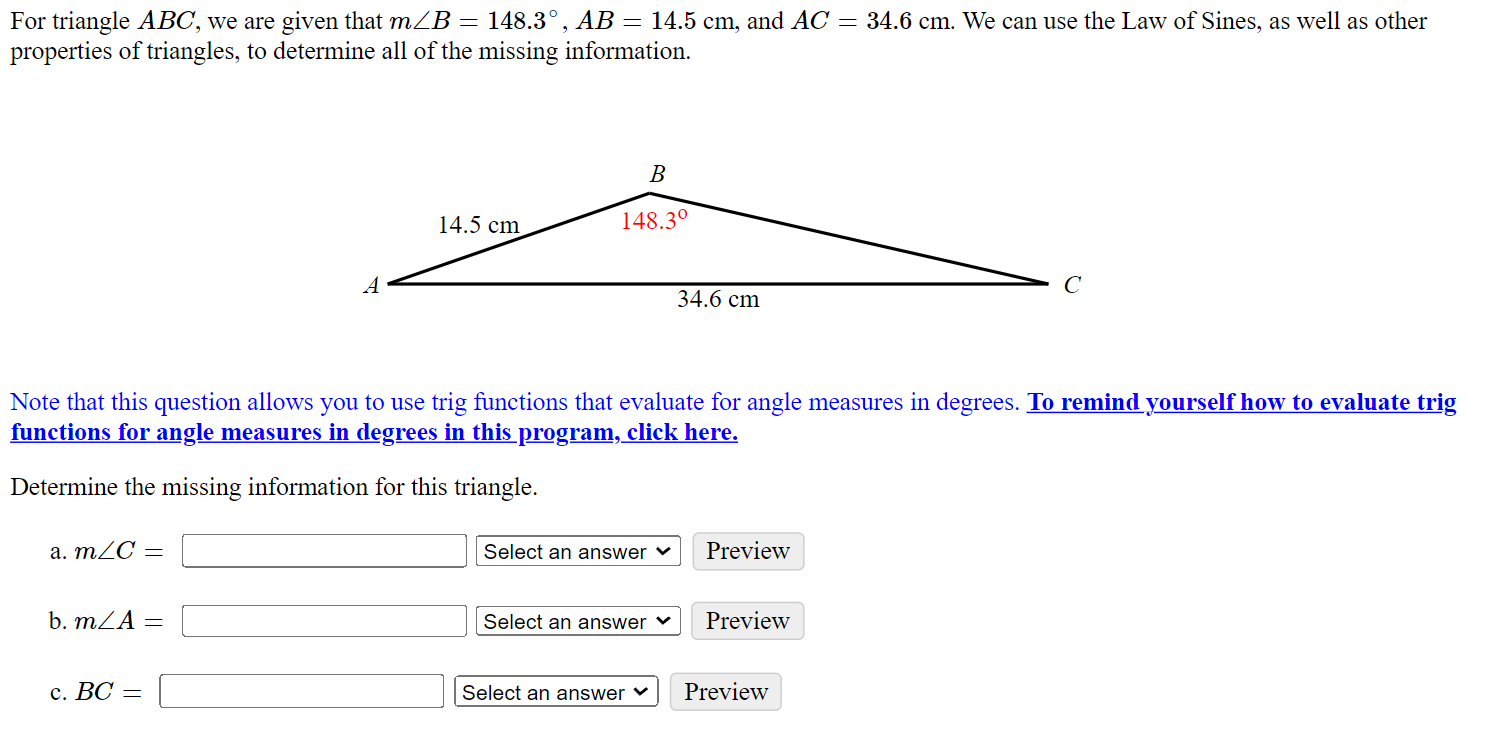 Solved For triangle ABC, we are given that | Chegg.com