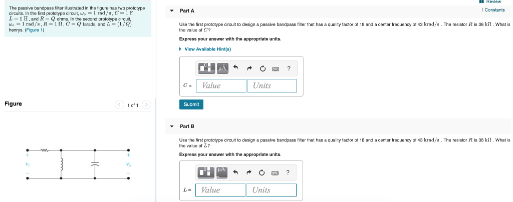 Solved Review The passive bandpass filter ilustrated in the | Chegg.com